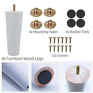 WEICHUAN White Round Solid Wood Replacement Sofa Couch Chair Ottoman Loveseat Coffee Table Cabinet Furniture Wood Legs(6" Set of 4)