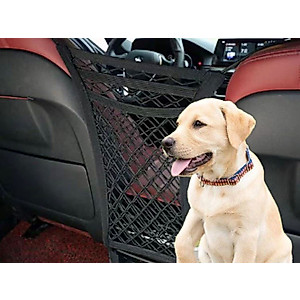 Dog Car Net Barrier with Auto Safety Mesh Organizer Baby Stretchable Storage Bag Between Seats Universal for Cars, SUVs -Easy Install,Safer to Drive with Children and Pets… (3 Layers)