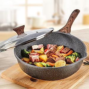 SENSARTE Nonstick Deep Frying Pan Skillet, 10/11/12-inch Saute Pan with Lid, Stay-cool Handle, Chef Pan Healthy Stone Cookware Cooking Pan, Induction Compatible, PFOA Free (10-Inch)