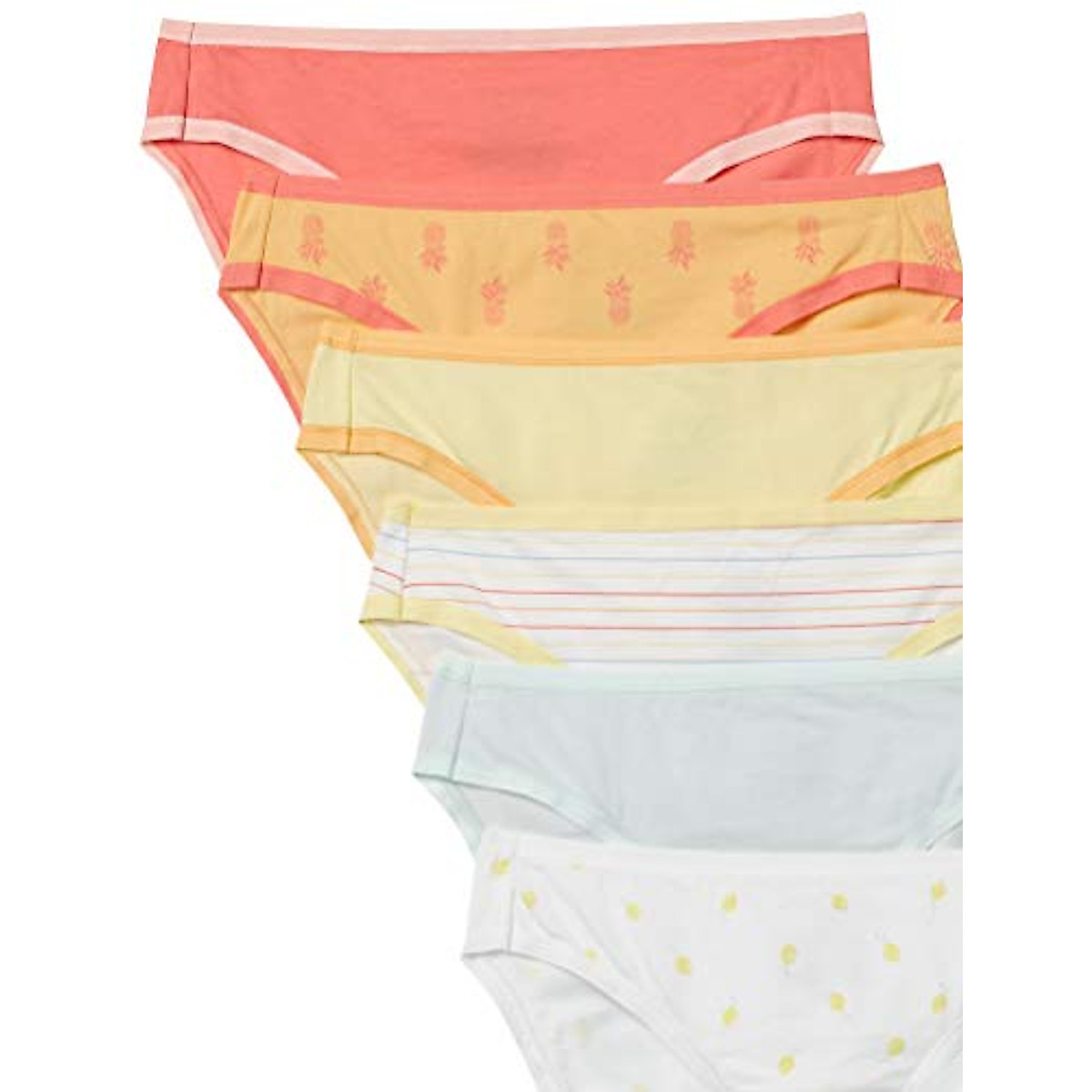 Amazon Essentials Women's Cotton Bikini Brief Underwear (Available in Plus Size), Pack of 6, Pineapple, Large