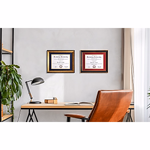VIOLABBEY 8.5x11 Diploma Frame Black, 8.5 x 11 Certificate Frame with Mat or 11x14 College Degree Frames without Mat, Wall or Tabletop Display, Tempered glass (Red Gold Double Mat)