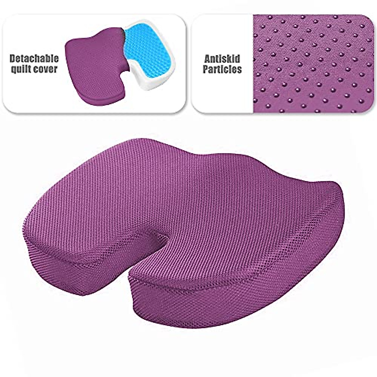 Foreate Memory Foam Seat Cushion with Gel Ergonomic Coccyx Cushion for Tailbone Hip Back Pain Relief, U Shape Chair Pads for Home Office Car Wheelchair Travel