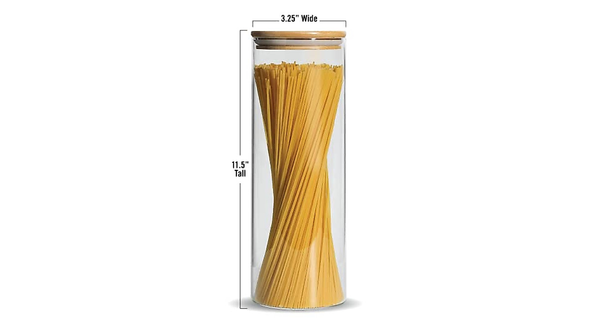 Cestari Pasta Storage Jars - Airtight Glass Pasta Canister with Bamboo Lid