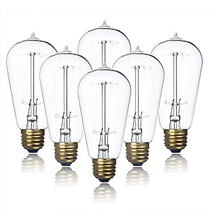 Jslinter 6-Pack Edison Light Bulb, Warm White 2200K Old Fashioned Incandescent Light, 60 Watt Dimmable ST58 Antique Vintage Style Light, Clear Glass e26 Base(60w/110v)
