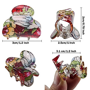 Carede Mini 1.2 inch Plastic No-Slip Grip Jaw Hair Clip,Floral Printed Small Acrylic Hair Claw Clips for Girls and Women,Pack of 12