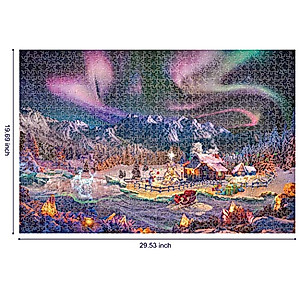 Lavievert Jigsaw Puzzles 1000 Piece Christmas Wonderland Puzzles for Adults and Kids - Snowy Night, Aurora, Christmas Tree, Snowman, Sleigh, Ice Sculpture & Milu Deer