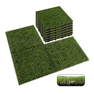 TONAHUTU Artificial Grass Turf Tile, 9 Piece 1'x1' Interlocking Fake Grass Mat Deck Tile Synthetic Grass Turf Green Lawn Carpet for Outdoor Garden Balcony Patio Decor (1.57in Height)