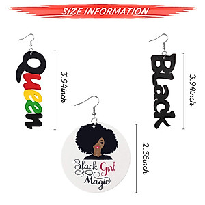 12 Pairs African Women Earrings Wooden African Wooden Earrings Round Painted Earrings Ethnic Style Drop Dangle Earrings Set (Retro Style)