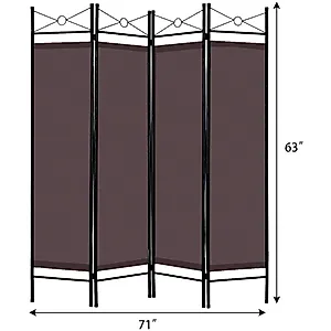 ARLIME 4-Panel Room Divider, 6 ft Wide Steel Frame Screen, Folding Privacy Partition, Freestanding Room Dividers for Home Office (Brown)