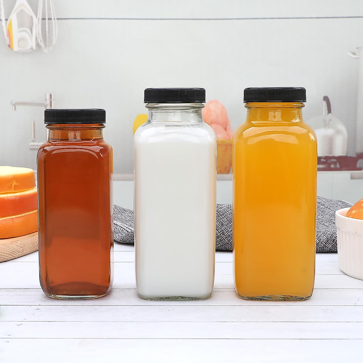 Accguan 12oz Glass Bottles,Leak-Proof Vintage Water Bottles for Juicing,Hot Sauce,Kombucha,Ginger Jar,Potion,Oil,Milk Bottles,Whiskey,Portable Travel Bottle,Smoothies Bottles(12pack)