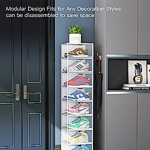 Shoe Box, 12 Pack X-Large Shoe Storage Boxes Clear Plastic Stackable, Transparent Shoe Organizer, Side Profile Shoe Containers for Sneaker Display, Easy Assembly, Shoe Holder Fit for US Size 12