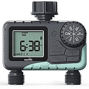RAINPOINT Sprinkler Timer, Dual Water Timer for Garden Hose Faucet, Fully Programmable with Rain Delay/Manual/Automatic Watering Functions, Outdoor Irrigation Timer Controller for Lawn, Yard, 2 Zones