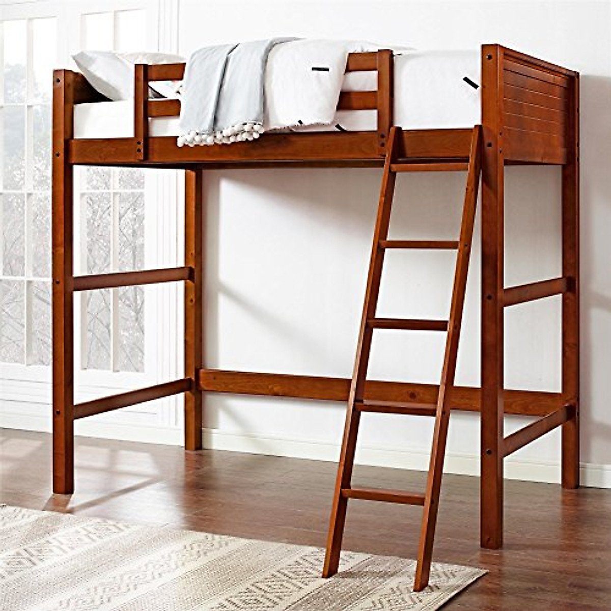 DHP Moon Bay Kids Wooden Loft Bed with Ladder, Twin, Walnut