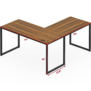 SHW Home Office 55-Inch Large L Shaped Corner Desk, 24" Deep, Walnut