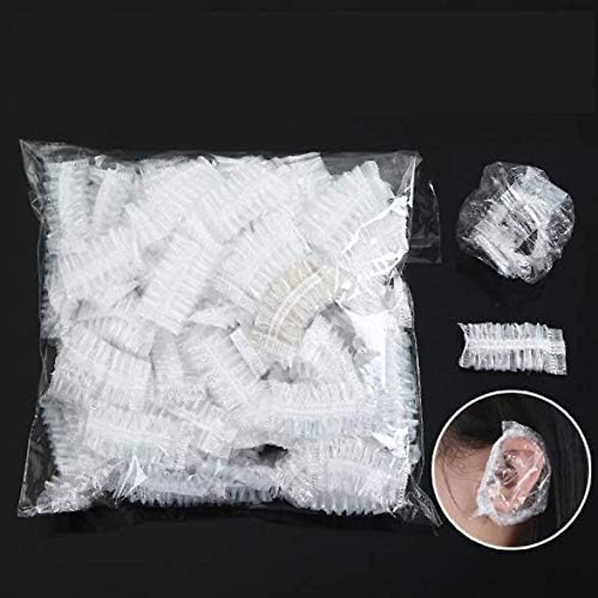 DNHCLL 100PCS Ear Protector Caps Disposable Elastic Clear Shower Water Ear Covers Large For Hair Dye, Shower, Bathing Ear Cover Caps,Spa Home Use Hotel and Hair Salon
