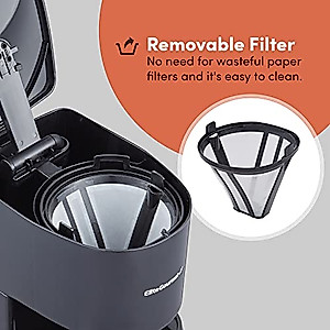 Elite Gourmet EHC116 Dual Drip Double Coffee Maker Brewer Includes Two 14 Oz Stainless Steel Interior Thermal Travel Mugs, Compatible with Coffee Grounds, Reusable Filter, Black, 28 ounce