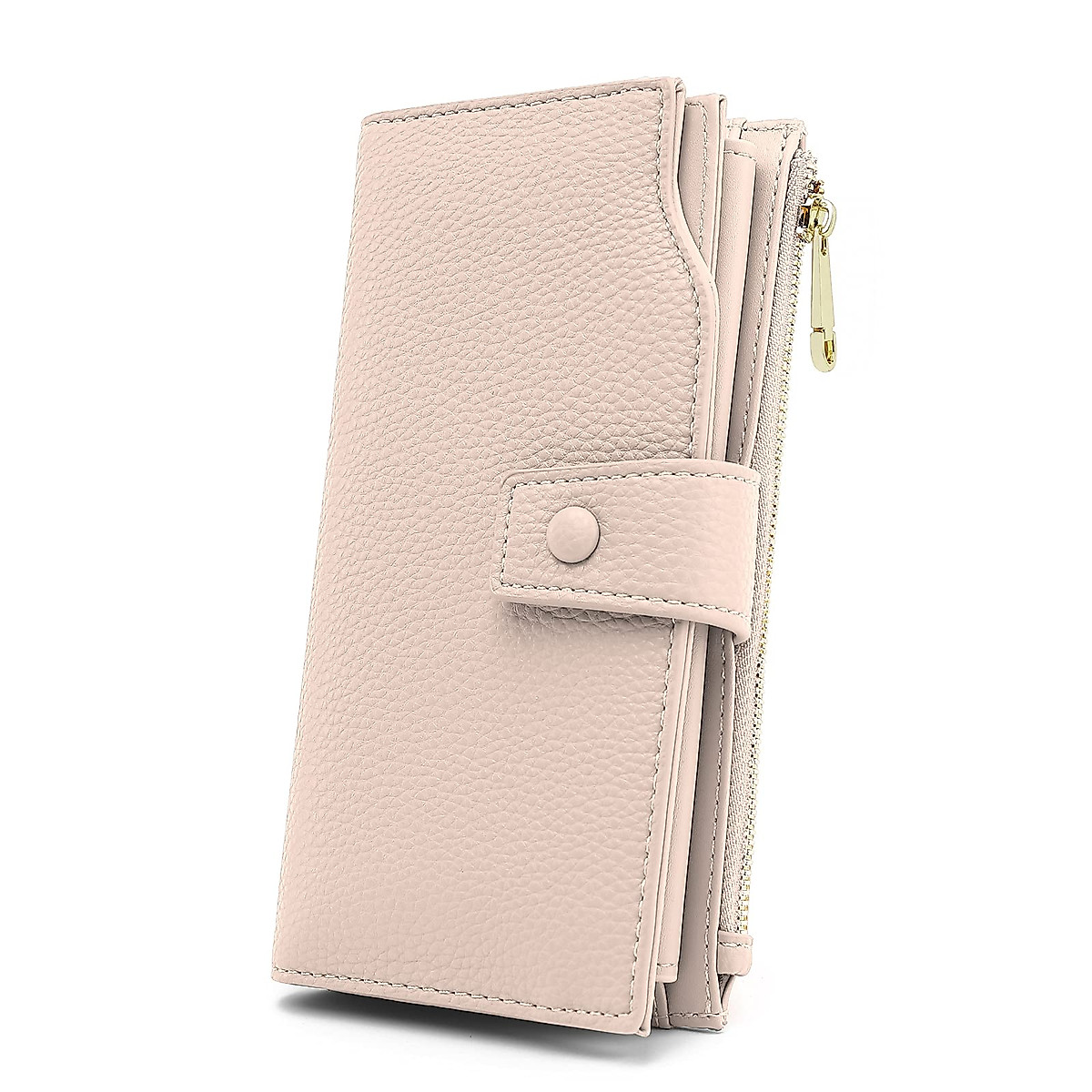 TAN.TOMI Wallet for Women RFID Blocking Vegan Leather Card Holder Phone Checkbook Organizer Zipper Coin Purse（Pink）