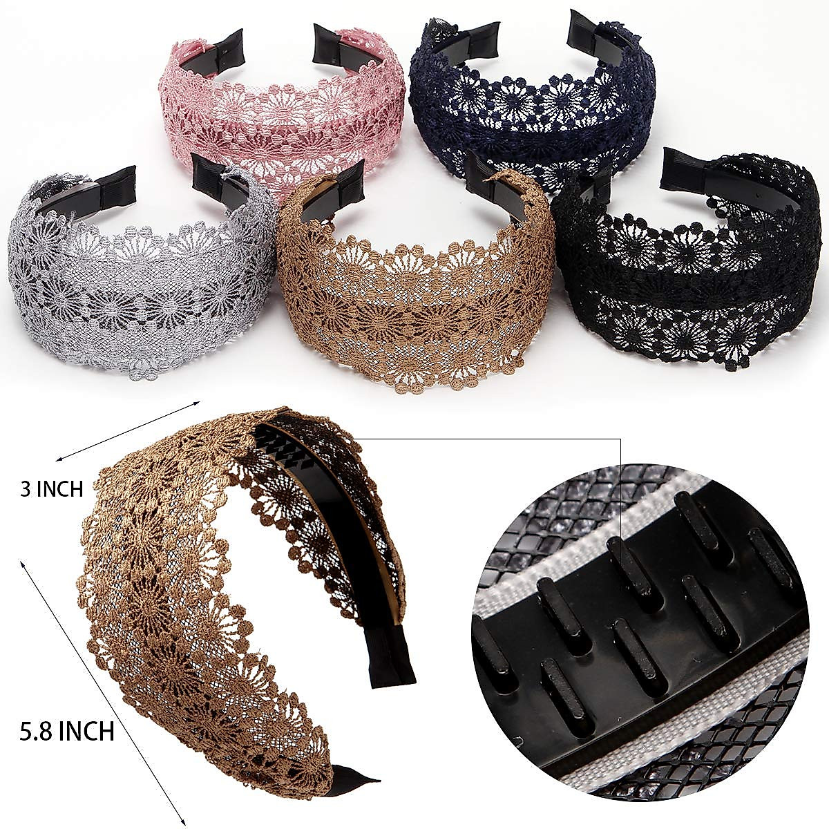 LONEEDY Non-Slip Multicolor Lace Headband Wide-Head Cutout Hard Headbands for Women and Girls (Sun flower)