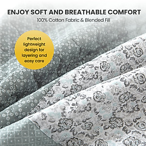 Soul & Lane Memory Lane 3-Piece Cotton Quilt Set - Queen Size with 2 Shams, Sage Green Patchwork Quilted Comforter, Lightweight Country Pieced Bedspread, Neutral Modern Farmhouse Bedding