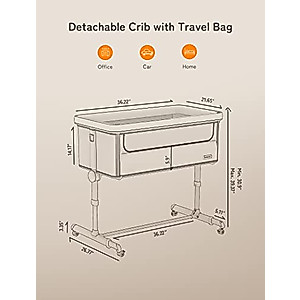 Baby Bassinet Bedside Sleeper, besrey Bedside Bassinet for Newborn Infant with Comfy Mattress, 9 Height Positions, Adjustable Bedside Crib with 360° Swivel Wheels, Bassinet Sleeper with Storage Basket