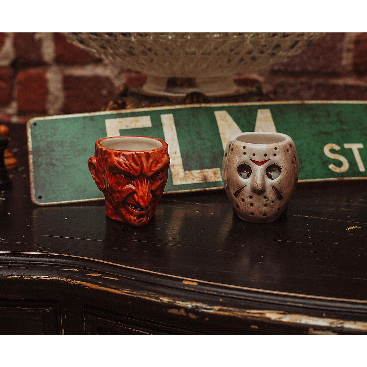 Freddy vs. Jason Faces Sculpted Ceramic Mini Mugs, Set of 2 | BPA-Free Small Coffee Cups For Espresso, Caffeine, Beverage | Home & Kitchen Essentials | Horror Movie Collectible | Each Holds 4 Ounces