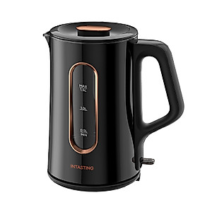 INTASTING Electric Kettle, Double Wall Glass Inner, Hot Water Boiler Heater Pot, 1.5-Liter, 1200 Watts for Fast Boiling, 53oz BPA Free, Glossy Black