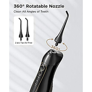 Water Flosser, Cordless Portable Electric Water Flosser for Teeth , 3 Modes and 2 Jet Tips , IPX7 Waterproof, Rechargeable Water Flosser Pick , No Adapter for 21-Days Use , Water Floss (Black)