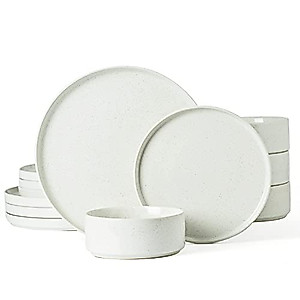Famiware Plates and Bowls Set, 12 Pieces Dinnerware Sets, Dishes Set for 4, White