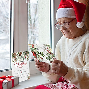 JarThenaAMCS 25 Pack Christmas Party Invitations Watercolor Pine Cone Green Leaves Invitaion Paper Cards with Envelopes Sticker Xmas Invites for Bridal Shower Baby Shower Rehearsal Dinner Party