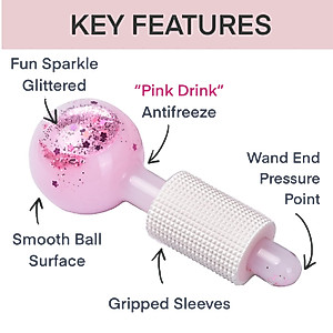 Emuya Ice Globes for Facials – Facial Tools for Face & Eye Puffiness Relief, Cool Skincare Cryo Tools - Pink Drink Glitter