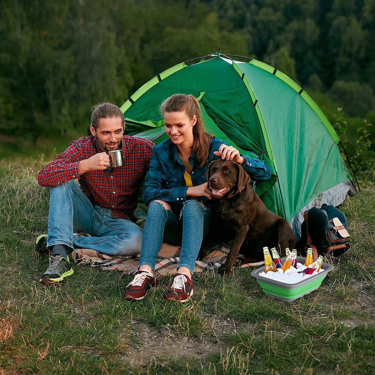 Collapsible Ice Bucket - 10-Liter Portable Outdoor Multi-Use Basin, Dish Tub, and Storage Basket for Camping and Tailgating by Wakeman (Green)