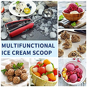 HEGO YUM Cookie Scoop,Ice Cream Scoop,3PCS Stainless Steel 1.5/2/3Tablespoon ice cream scooper,Red Rubber Grips Design,Durable and Effortless,for Ice Cream,Melon Baller and Baking(20#M/30#L/40#L)