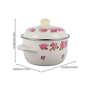 VOSAREA Enamelware Pot, 18cm Enamel Stockpot with Lid Floral Retro Cooking Pot Simmer Pot Deep Enamelware Soup Pot for Home Restaurant 2L