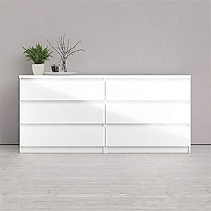 Levan Home Engineered Wood 6 Drawer Double Bedroom Dresser in White High Gloss