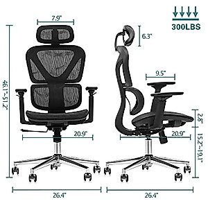 FelixKing Ergonomic Office Chair, Home Office Rolling Swivel Chair Mesh High Back Computer Chair with 3D Adjustable Armrest & Lumbar Support, Ventilated Mesh Desk Chair with Headrest (Black)