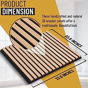 Panelux Wood Wall Panels 23.6 x 23.6 inch - 4-Piece 3D Accent Wall, Panel for Interior Decor - Natural Oak Slat Panels