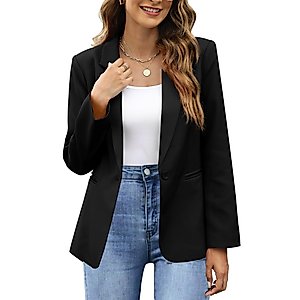 Sucolan Blazer Jackets for Women Open Front One Button Blazer Long Sleeve Office Blazers for Work Black M