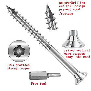 JOUGU Wood Screws #14 × 2-3/4 inch Torx Star Drive Deck Screws Flat Head M6 × 70 Countersunk T30 Self Tapping Thread Cut 100pcs Carbon Steel Galvanized, (Small Box)