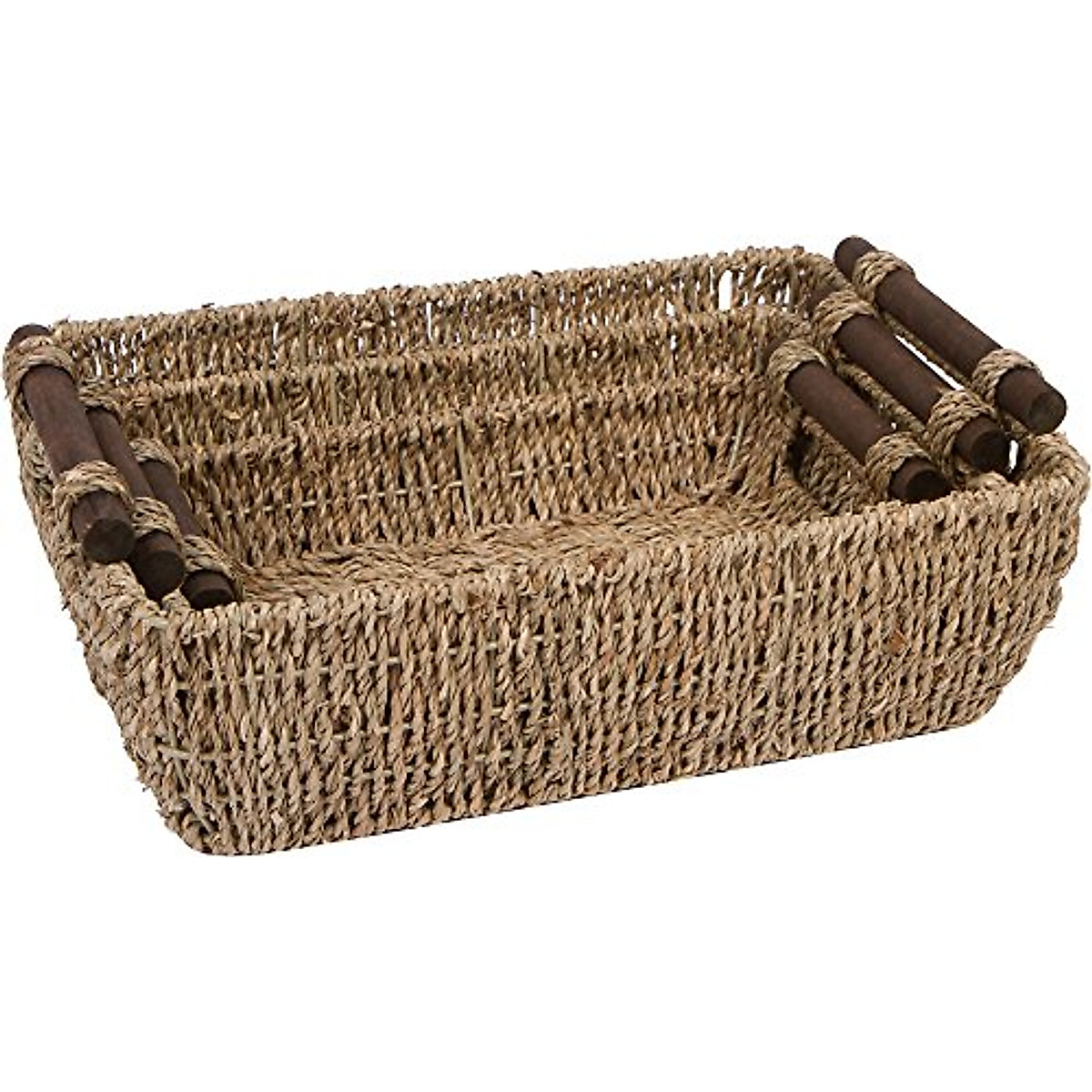 Seagrass & Wood Handled Baskets by Trademark Innovations (Set of 3)