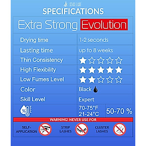 Extra Strong Evolution Eyelash Extension Glue Stacy Lash (0.17fl.oz/5ml)/1-2 Sec Dry/Retention – 8 Weeks/Professional Supplies/Black Adhesive