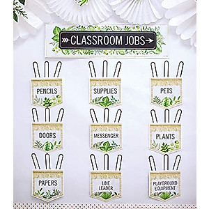 Schoolgirl Style Simply Boho Mini Bulletin Board Set—Job Assignment Pockets and Student Cutouts for Classroom Tasks, Roles and Responsibilities (46 pc) (110509)