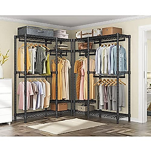 VIPEK V2S Garment Rack Heavy Duty Commercial Grade Clothes Rack, 4 Tiers Adjustable Wire Shelving Clothing Racks with 3 Hanging Rods, Freestanding Closet Metal Wardrobe Closet, Max Load 650LBS, Black