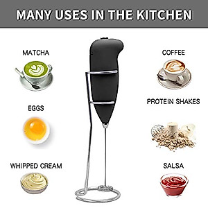 SONWELL Coffee Milk Frother Handheld BLACK, Drink Coffee Mixer with Stainless Steel Stand, Battery Operated Electric Foam Maker, Milk Foamer for Lattes,Frappe, Matcha, Hot Chocolate BLACK