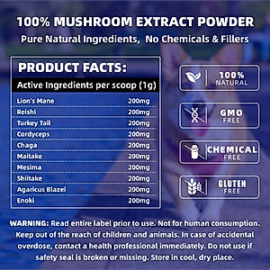 Mushrooms Extract Powder for Dogs & Cats - 10 Mushrooms Complex Pet Supplement for Immunity, Cellular Health, Cognition, Longevity - Lion's Mane, Turkey Tail, Reishi for Dogs & Cats - 3.53 oz / 100g