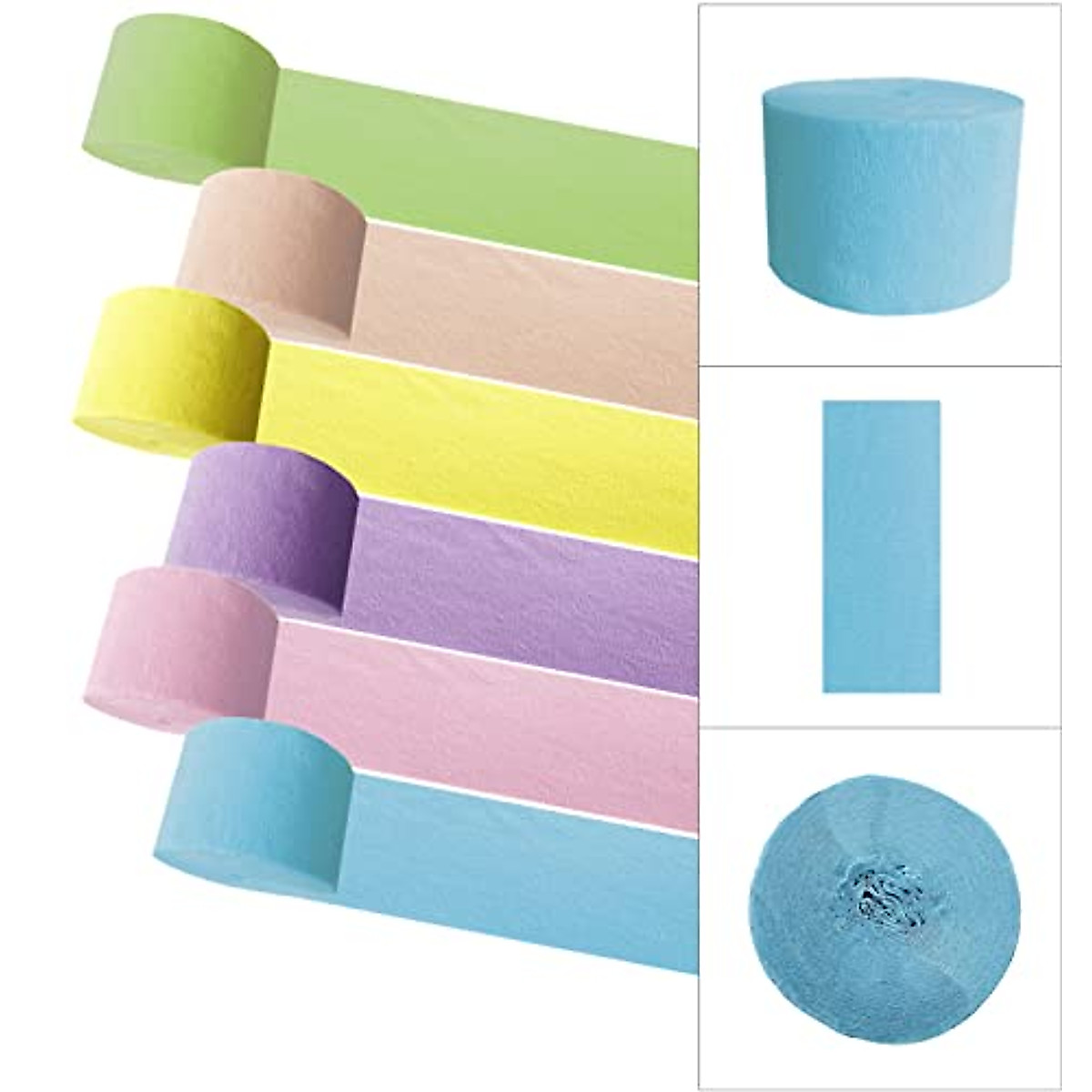 InnoFun Birthday Party Crepe Paper Streamers Decoration,Colored Streamer Backdrop,6 Rolls 492ft(1.8 Inch x 82 Ft/Roll) (Pastel01)