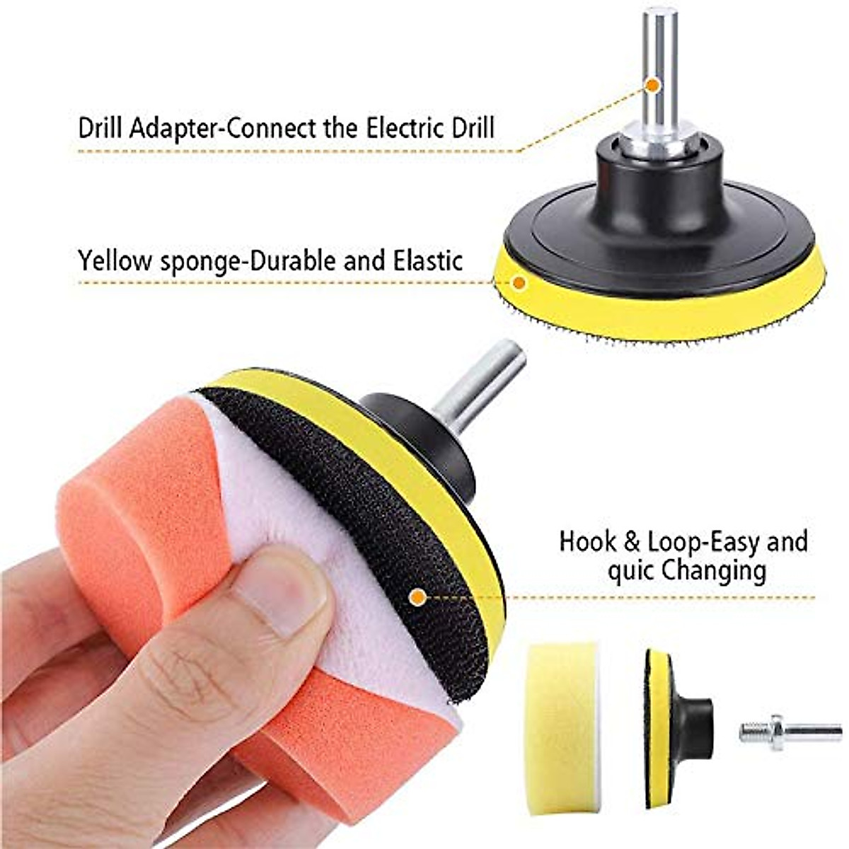 Car Buffers and Polishers Kit for Drill, 14Pcs Drill Polishing Wheel Foam Ball Buffing Pads Sponge Ball for Automotive Car Wheels Hub Care, Metal, Plastic, Ceramic and Glass