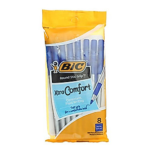 Bic GSMGP81-BLU Blue Round Stic Ultra Grip Ball Pen 8 Count