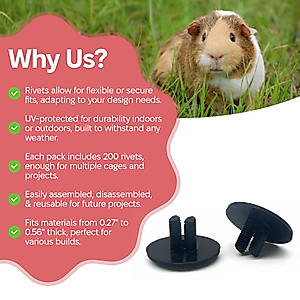 Plastic Ratchet Rivets - .73 in x .41 in (18.7 mm x 10.5 mm) - Construct Coroplast Guinea Pig or Hedgehog Habitats use for C&C Cages (Pack of 200) by Snout and Shell