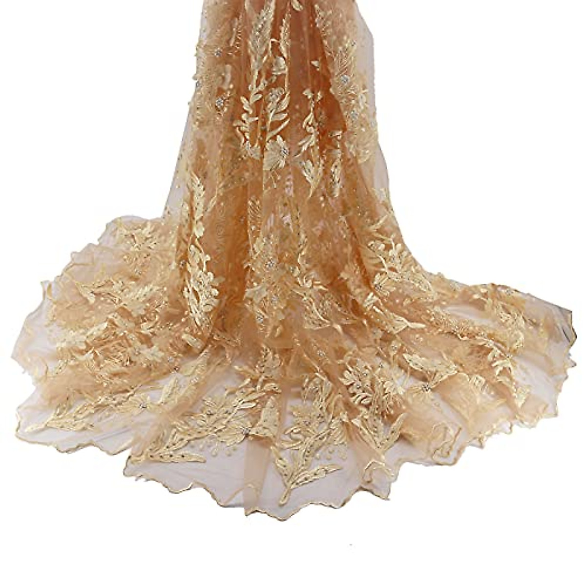 Aisunne African Lace Fabrics 5 Yards Nigerian French Lace Fabric 3D Butterfuly Fashion Embroidered and Beading for Wedding Party Dresses (Apricot)