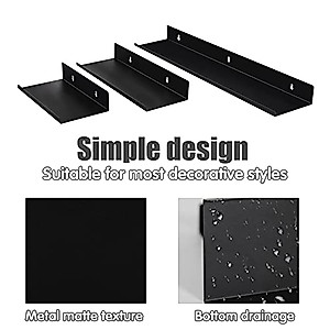 FSiyouda 3Pack Metal Floating Shelves,Floating Wall Shelves for Bathroom Bedroom Kitchen Living Room, Shelves for Wall Storage Black